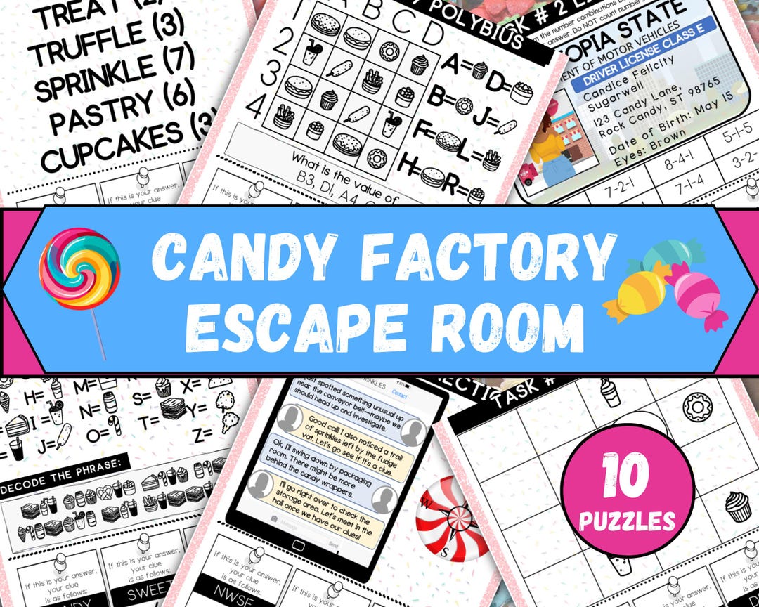 Candy Factory Escape Room Game, Printable Candy Themed Escape Room Kit ...