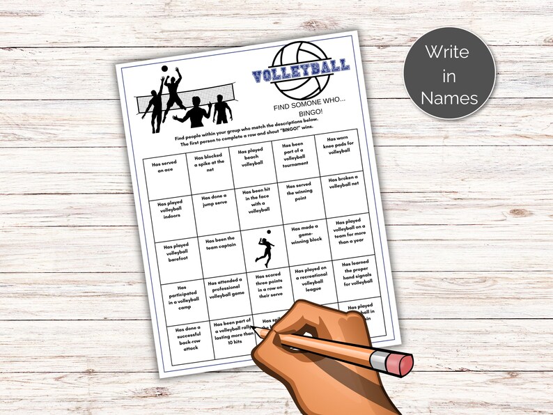 Volleyball Find Someone Who Game, Printable Volleyball Team Party Games ...