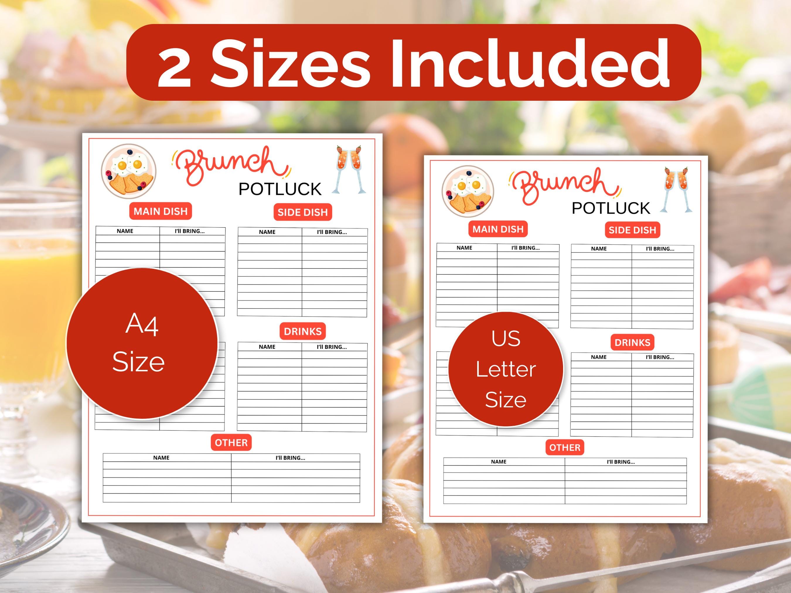 Brunch Potluck Sign up Sheet, Printable Brunch Party Potluck Sign up ...