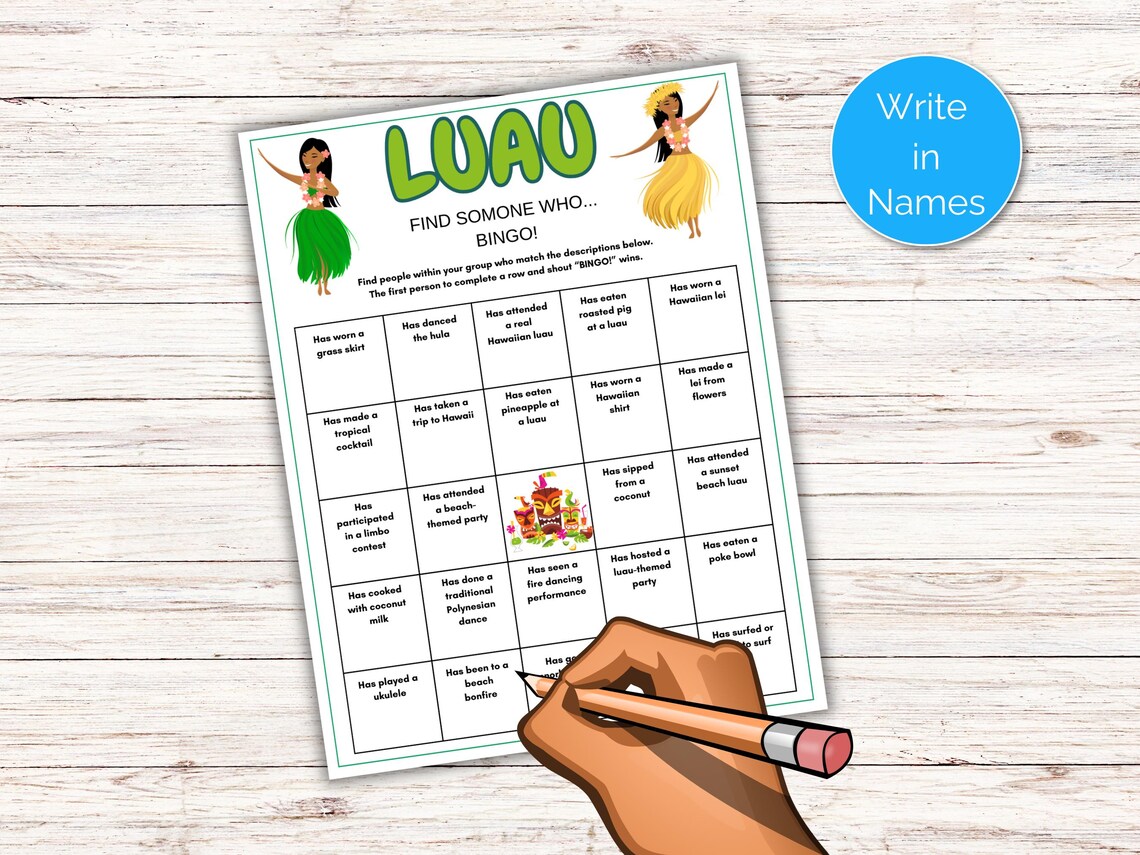 Luau Find Someone Who Game, Hawaiian Party Mix and Mingle, Aloha Party ...