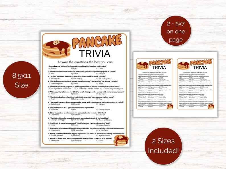 Pancake Trivia Game, Pancake Quiz, Pancake Party Games, Brunch Party ...