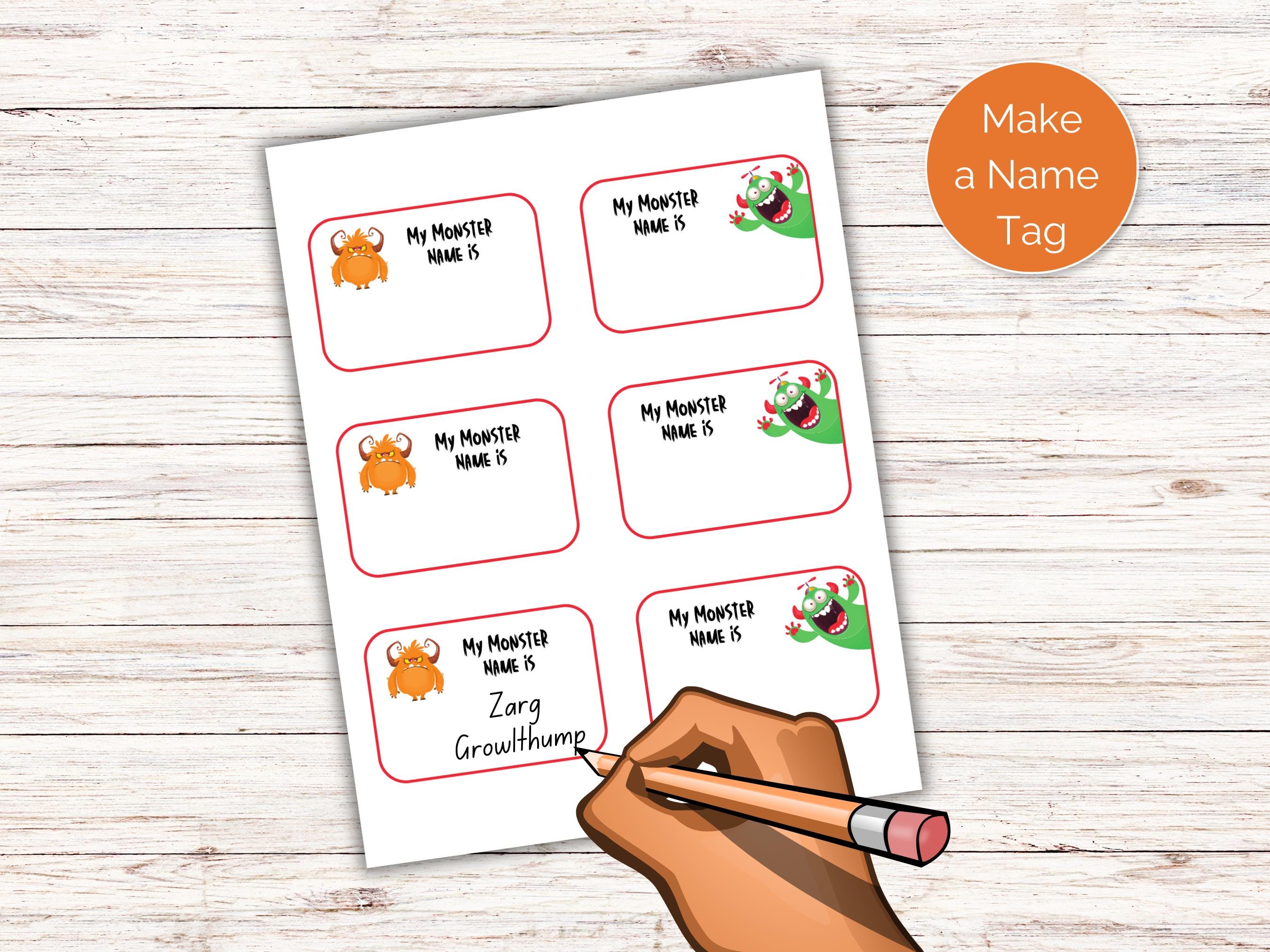 What's Your Monster Name Game Name Tags, Halloween Name Game, Printable ...