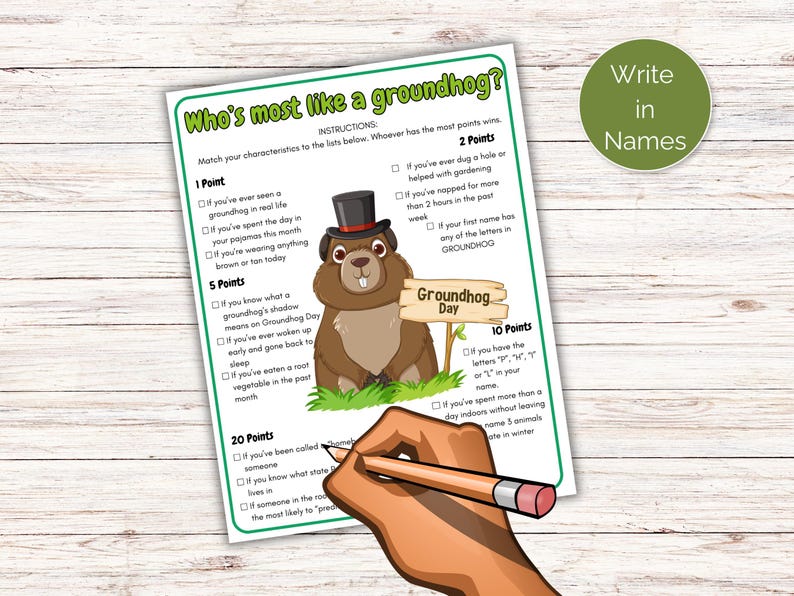 Who's the Most Like a Groundhog, Printable Groundhog Day Activity for ...