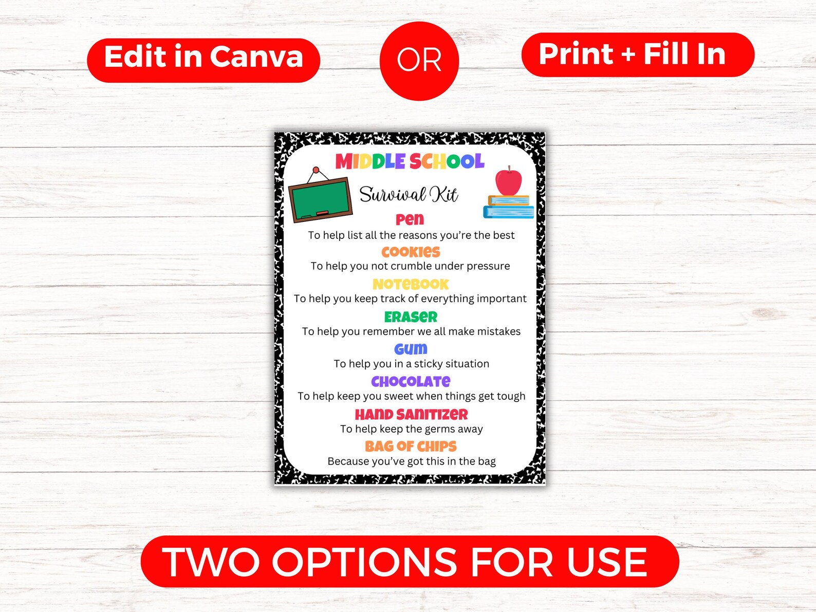 Editable Middle School Survival Kit Gift Tags, Back to School Gift Tag ...