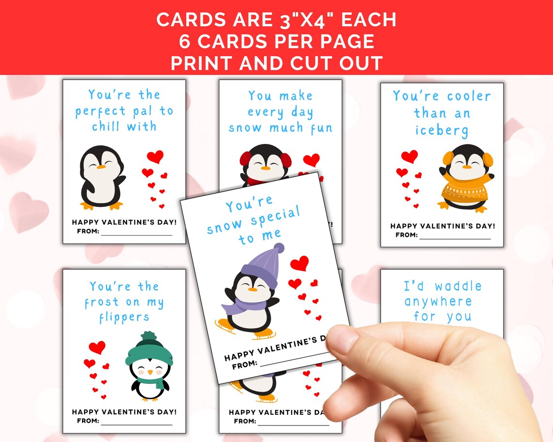 Funny Penguin Valentine Cards, 6 Printable Penguin Valentines for Kids ...
