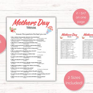Mothers Day Trivia Game, Printable Mothers Day Quiz, Mothers Day Party ...
