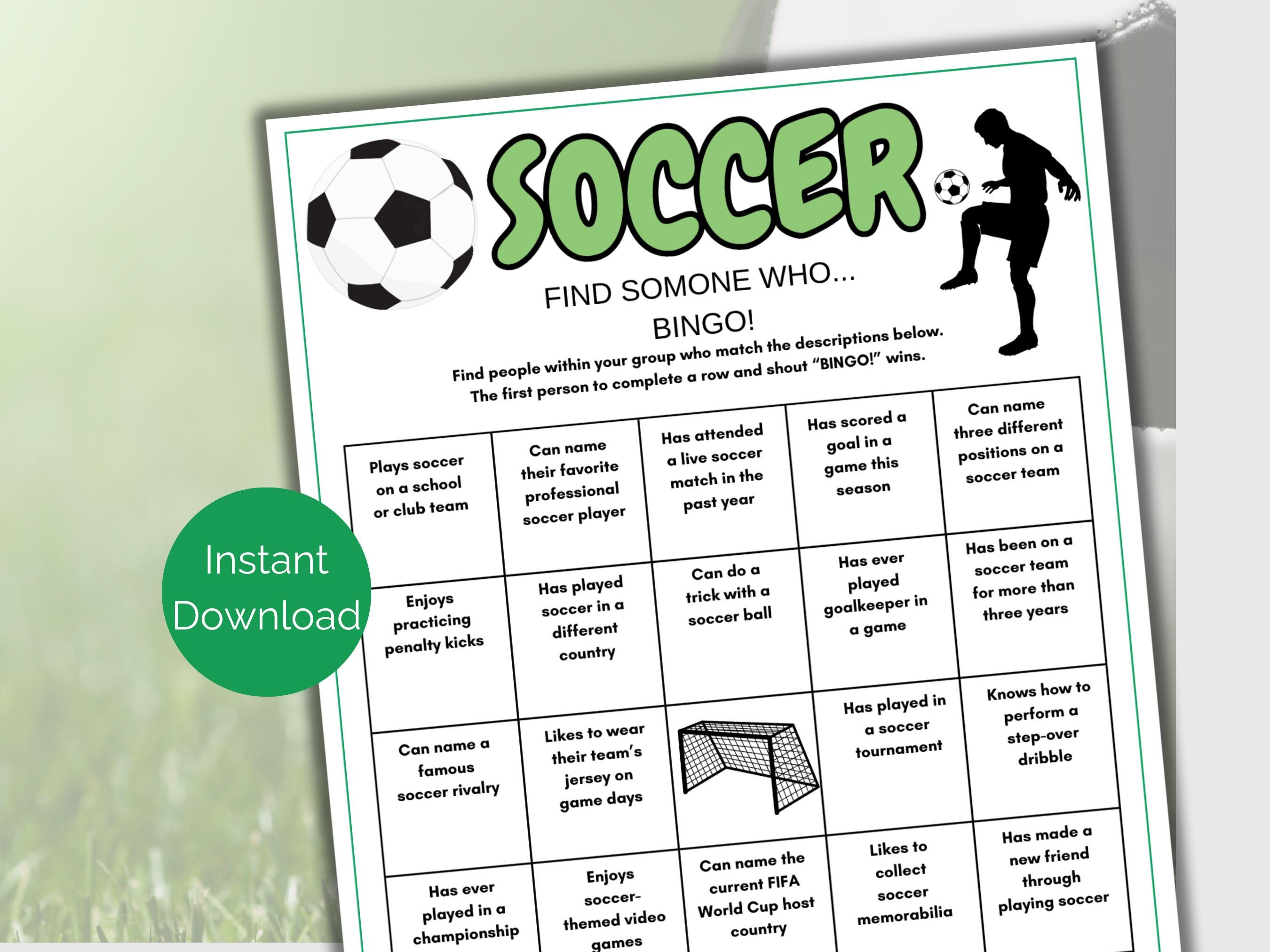 Soccer Find Someone Who Game, Soccer Party Mix and Mingle Bingo Game ...