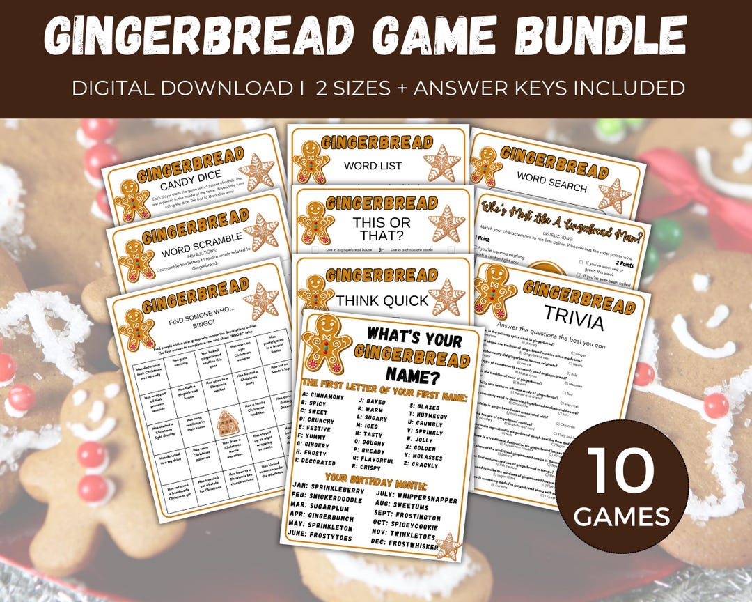 Gingerbread Game Bundle, 10 Printable Gingerbread Party Games ...