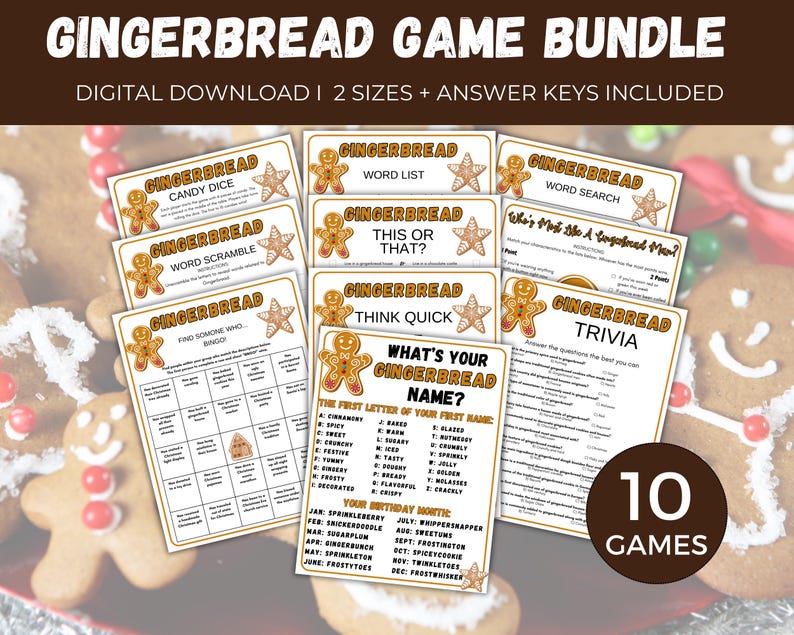 Gingerbread Game Bundle, 10 Printable Gingerbread Party Games ...