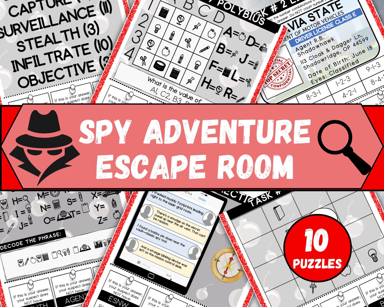 Spy Adventure Escape Room for Kids, Printable Escape Room Kit, Birthday ...