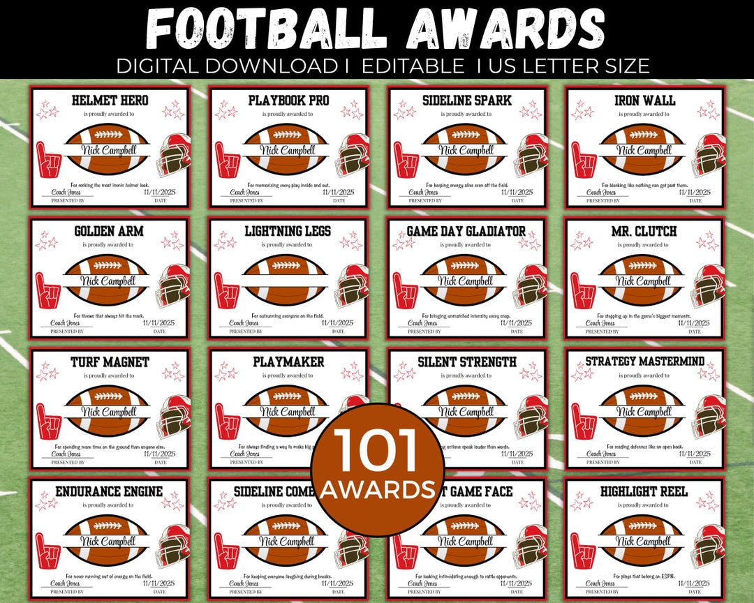 Editable Football Award Certificates, 101 Printable End of Season ...