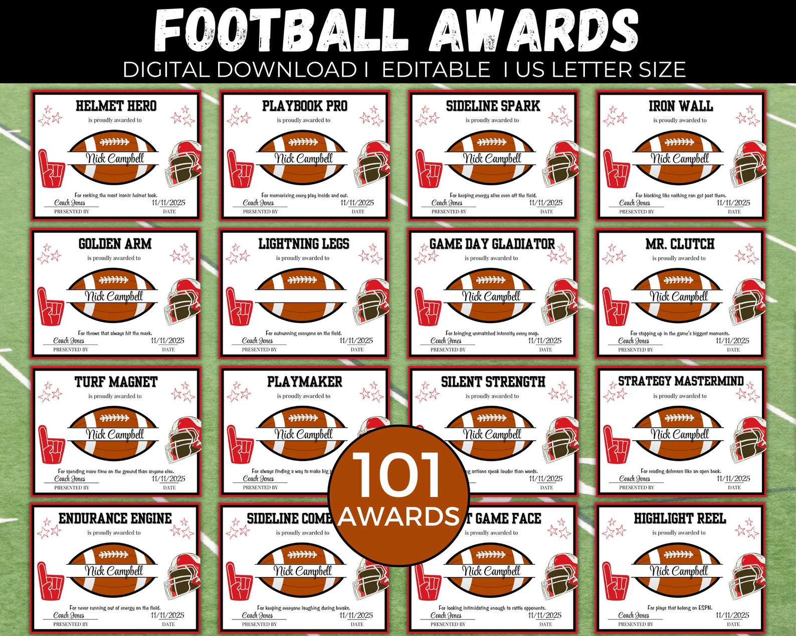 Editable Football Award Certificates, 101 Printable End of Season ...