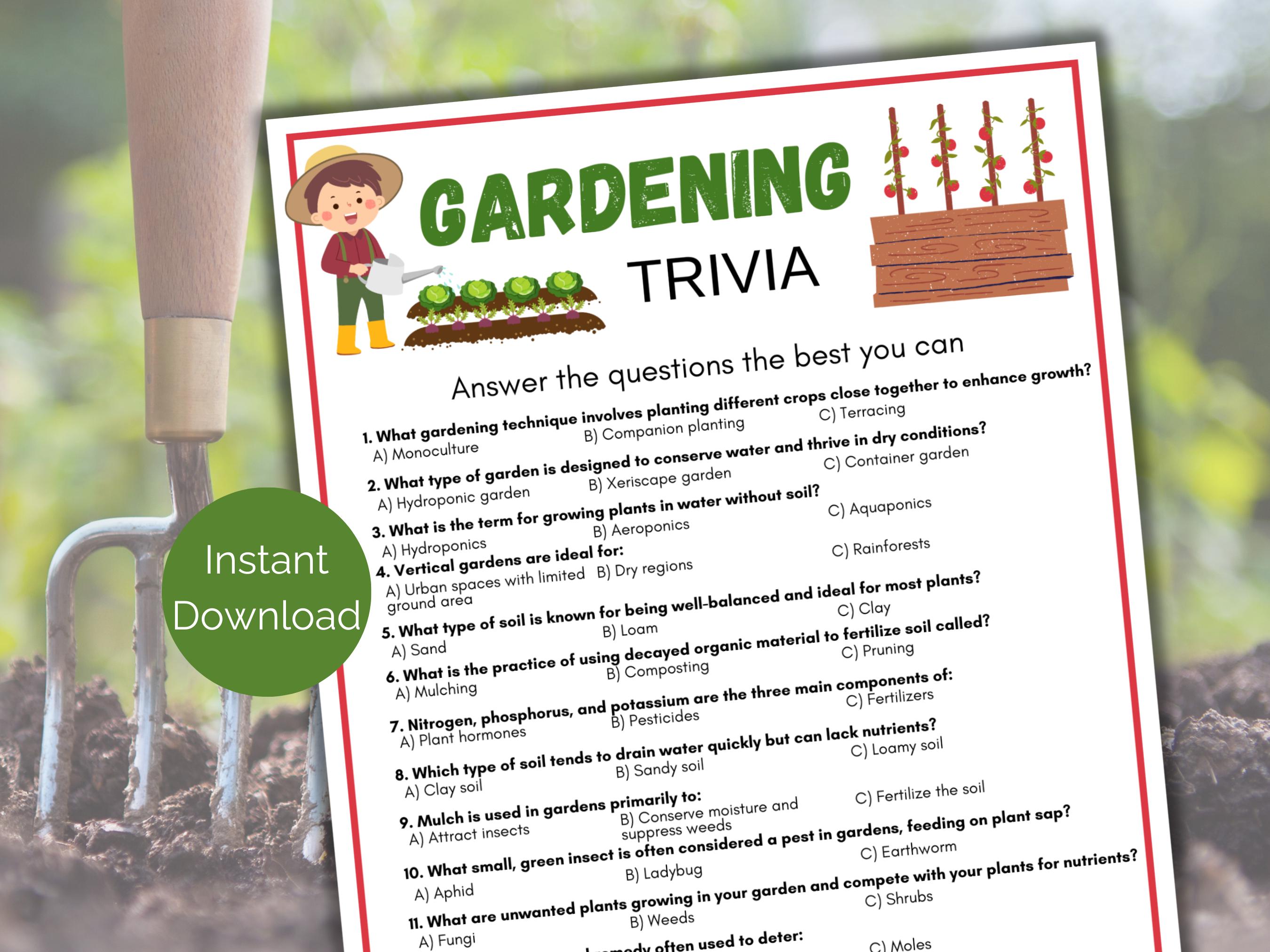 Gardening Trivia Game, Gardening Quiz, Printable Garden Trivia ...