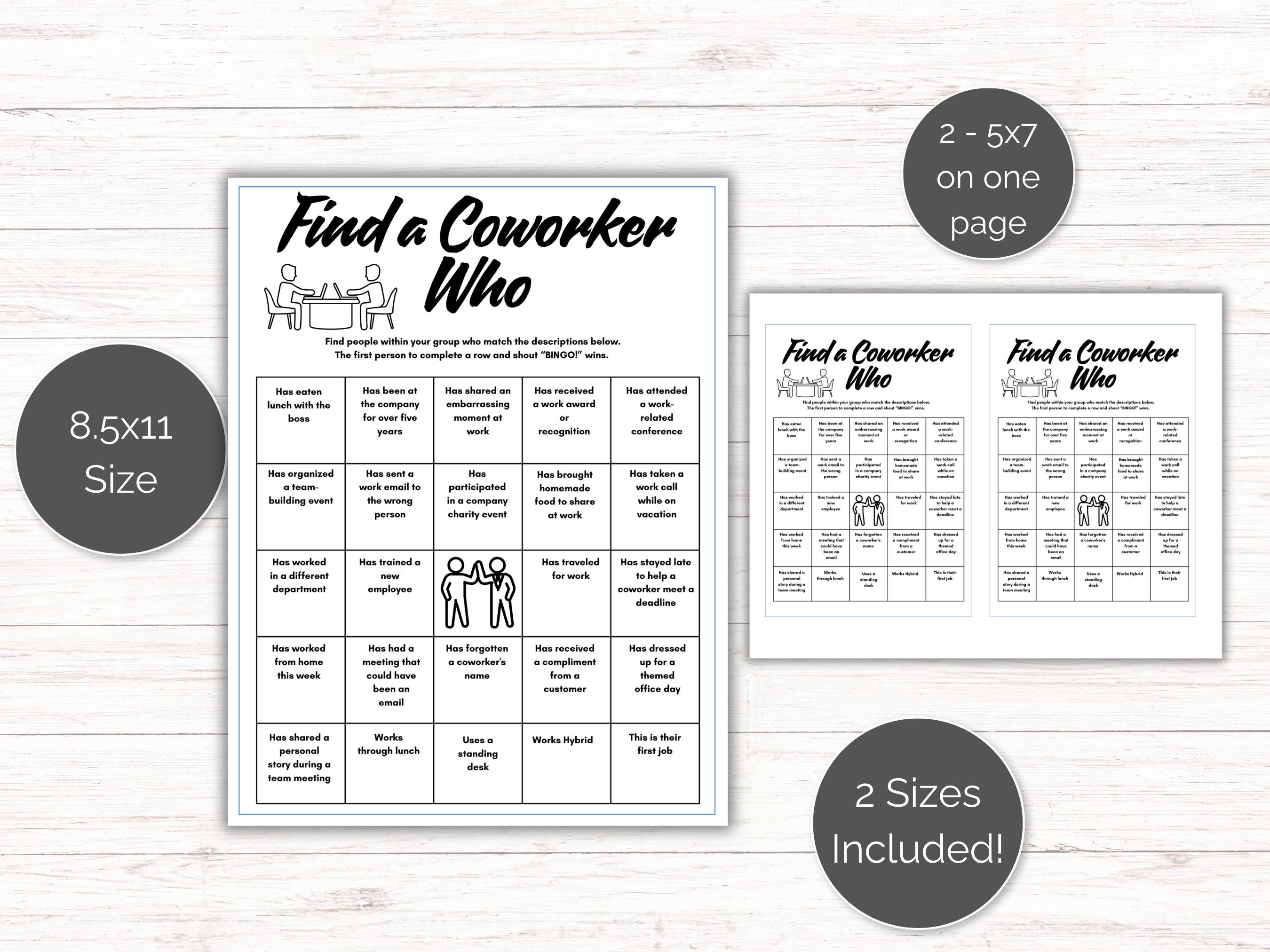 Coworker Find Someone Who Game, Office Party Mix + Mingle, Human Bingo ...