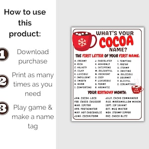 What's Your Cocoa Name Game + Name Tags, Hot Cocoa Bar, Hot Chocolate ...