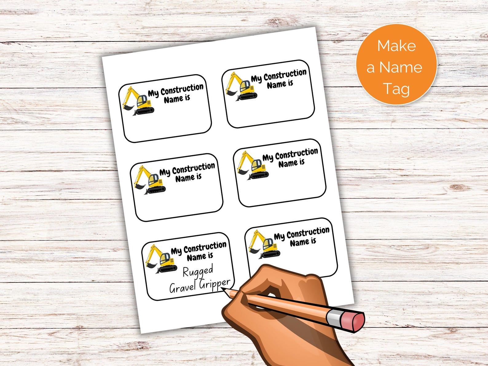 What's Your Construction Name Game + Name Tags, Printable Construction ...