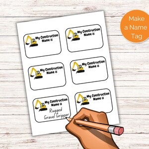 What's Your Construction Name Game + Name Tags, Printable Construction ...