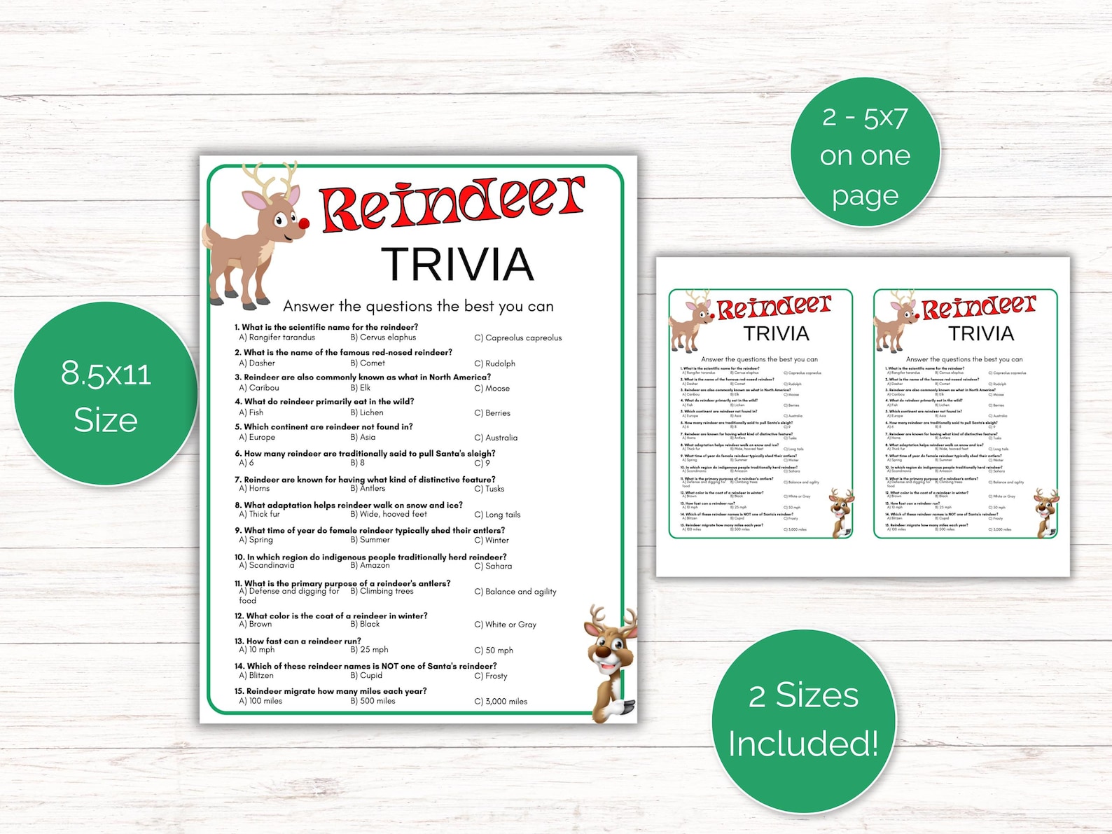 Reindeer Trivia Game, Printable Reindeer Quiz, Christmas Party Game ...