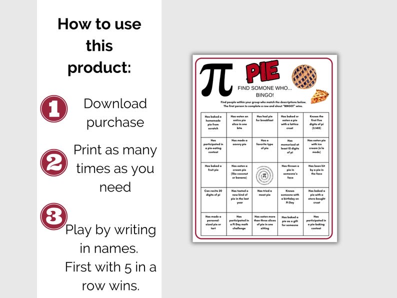 Pi Day Find Someone Who Game, Pi Day Party Mix and Mingle, Human Bingo ...