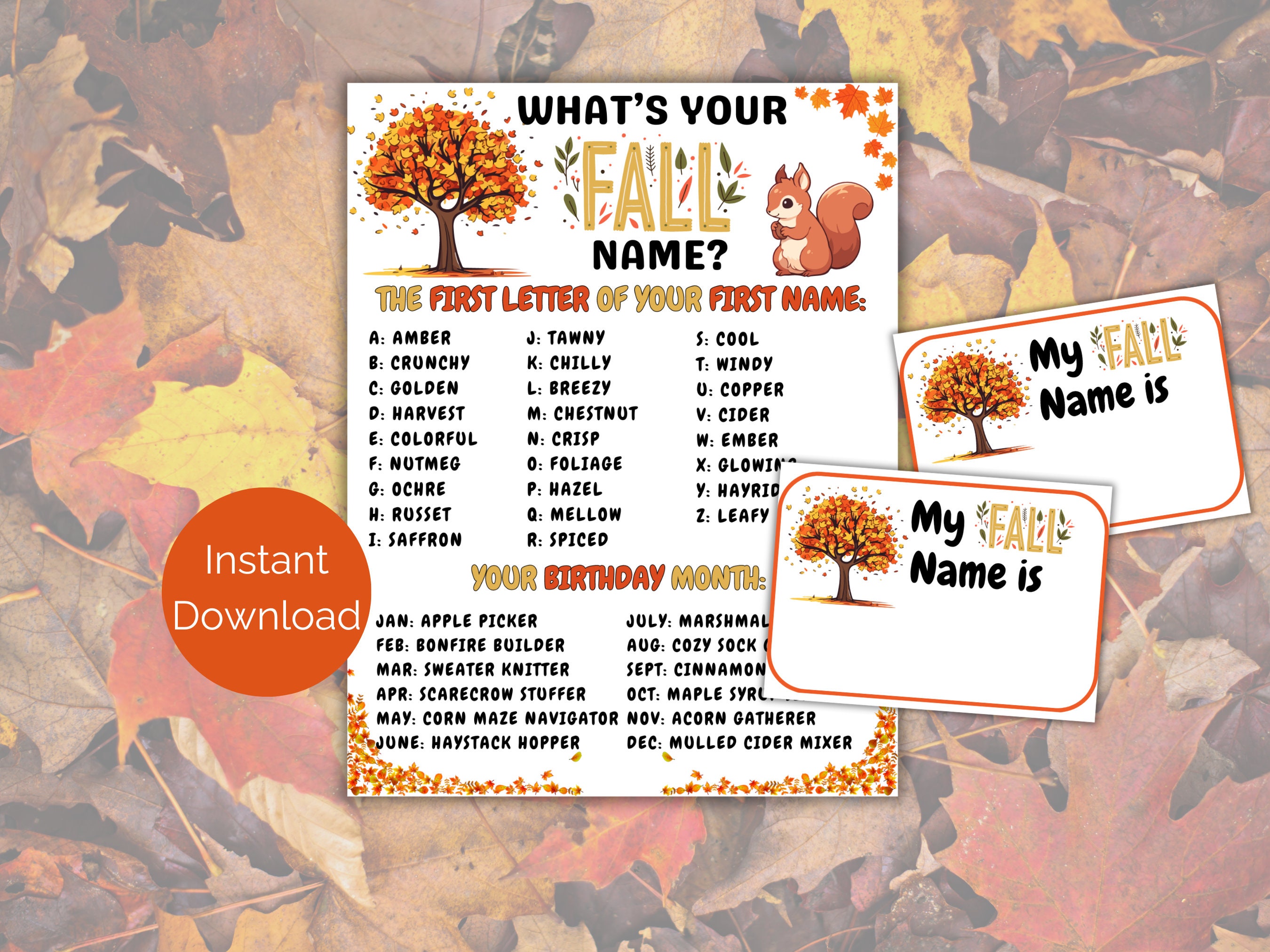 What's Your Fall Name Game Name Tags, Fall Party Game, Autumn Activity ...