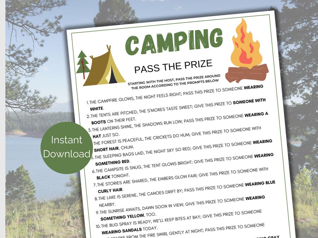 Camping Pass the Prize, Printable Camping Pass the Parcel Game, Summer ...