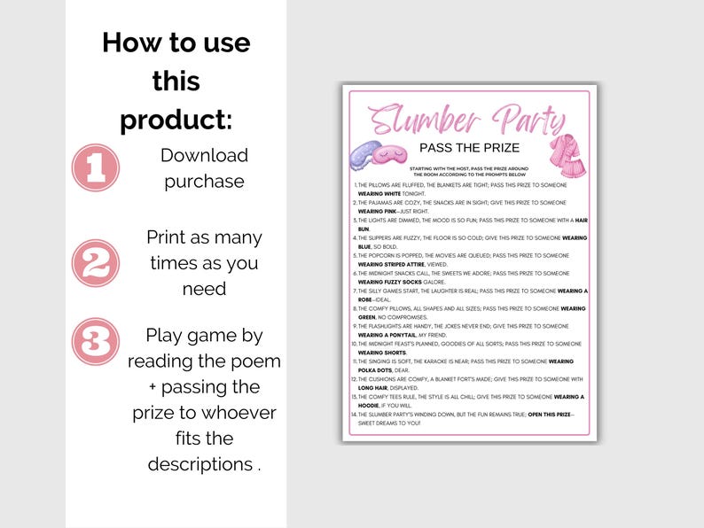 Slumber Party Pass the Prize, Printable Sleepover Pass the Parcel Game ...