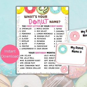 What's Your Donut Name Game + Name Tags, Donut Party Game, Donut ...