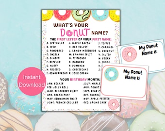 What's Your Donut Name Printable, Girl Donut Name Game, Donut Birthday ...