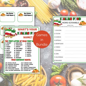 Italian Food Game Bundle, Pasta Dinner Party Games, Pasta Party Trivia ...
