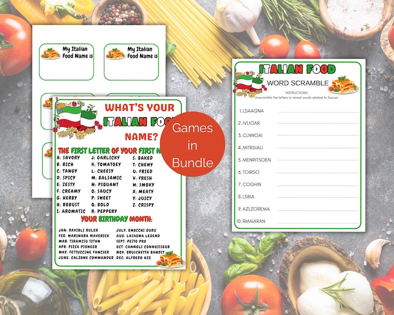 Italian Food Game Bundle, Pasta Dinner Party Games, Pasta Party Trivia ...