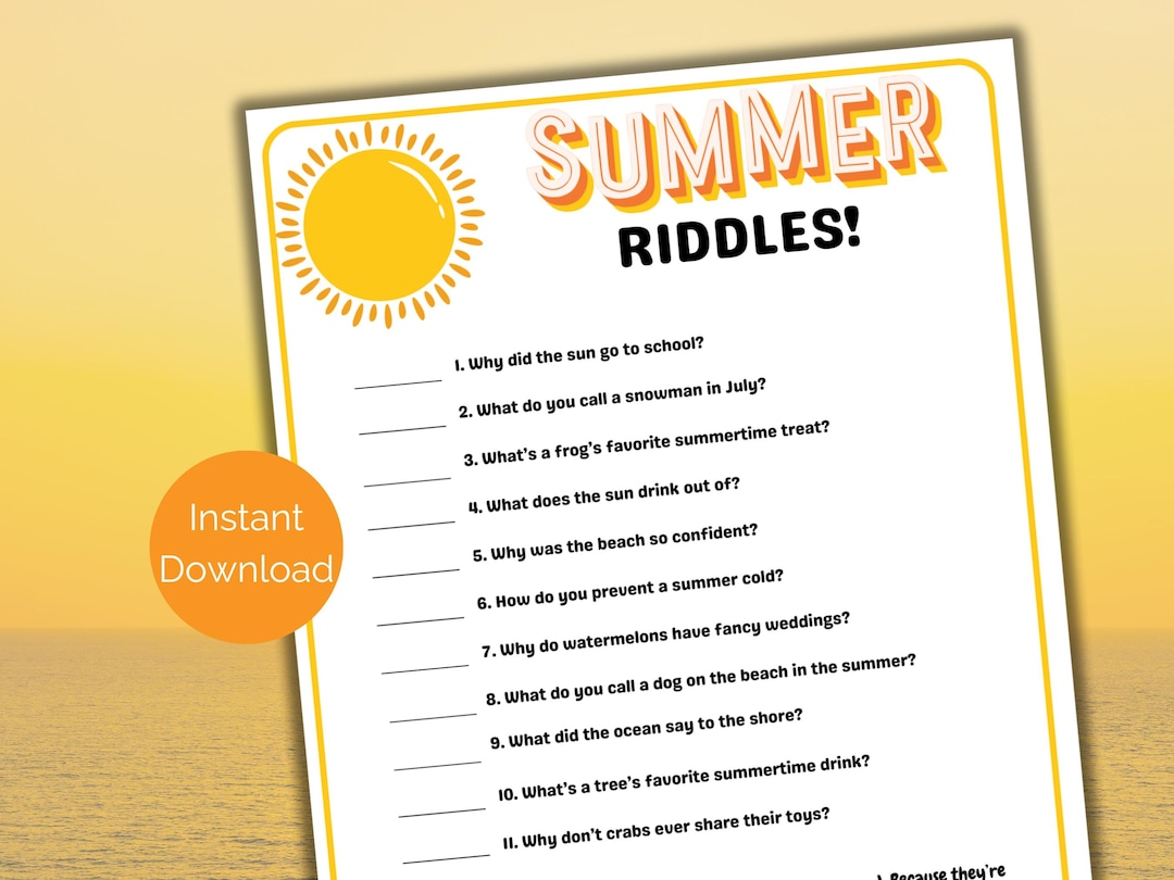 Summer Jokes, Summer Riddles, Summer Party Game, Summer Break Printable ...