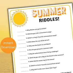 Summer Jokes, Summer Riddles, Summer Party Game, Summer Break Printable ...