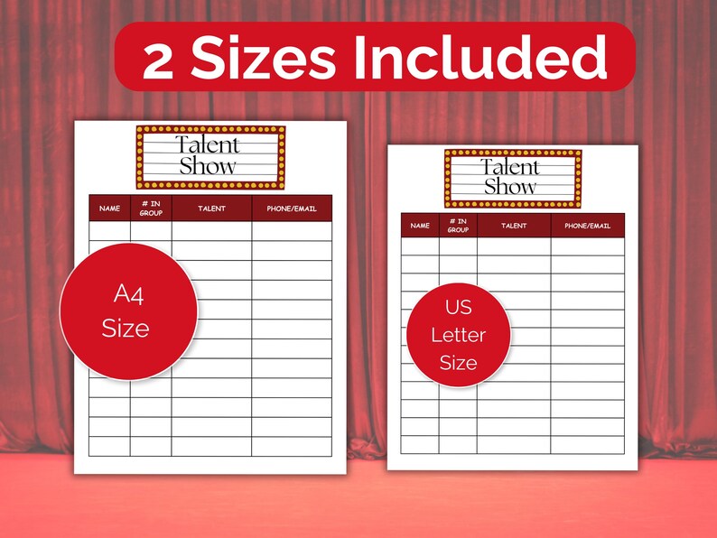 Talent Show Sign up Sheet, Printable Talent Show Signup, School Talent ...