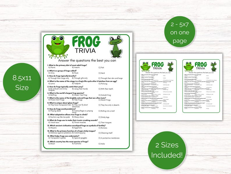 Frog Trivia Game, Frog Quiz, Printable Frog Birthday Party Idea, Frog ...