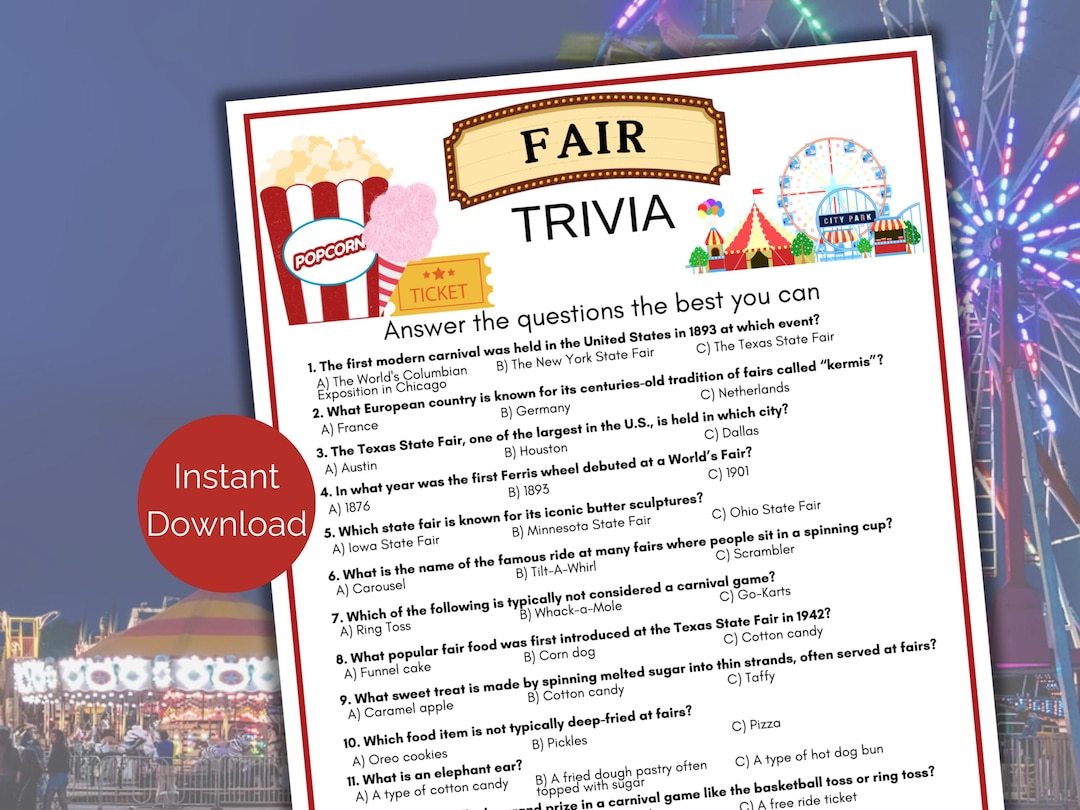 Fair Trivia Game, Fair Quiz, Printable Fair Trivia for Kids and Adults ...