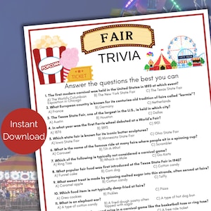 Fair Trivia Game, Fair Quiz, Printable Fair Trivia for Kids and Adults ...