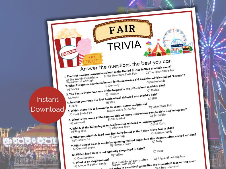 Fair Trivia Game, Fair Quiz, Printable Fair Trivia for Kids and Adults ...