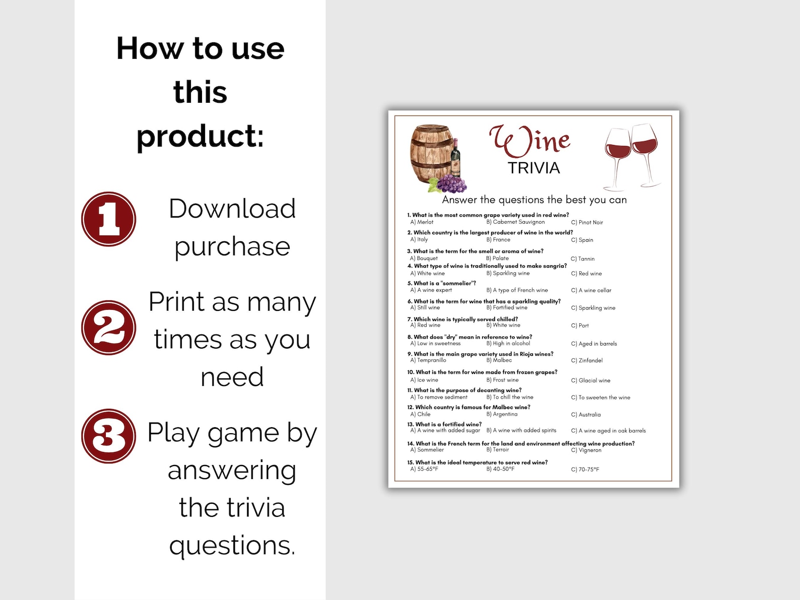 Wine Trivia Game, Wine Quiz, Printable Wine Party Game for Adults, Wine ...