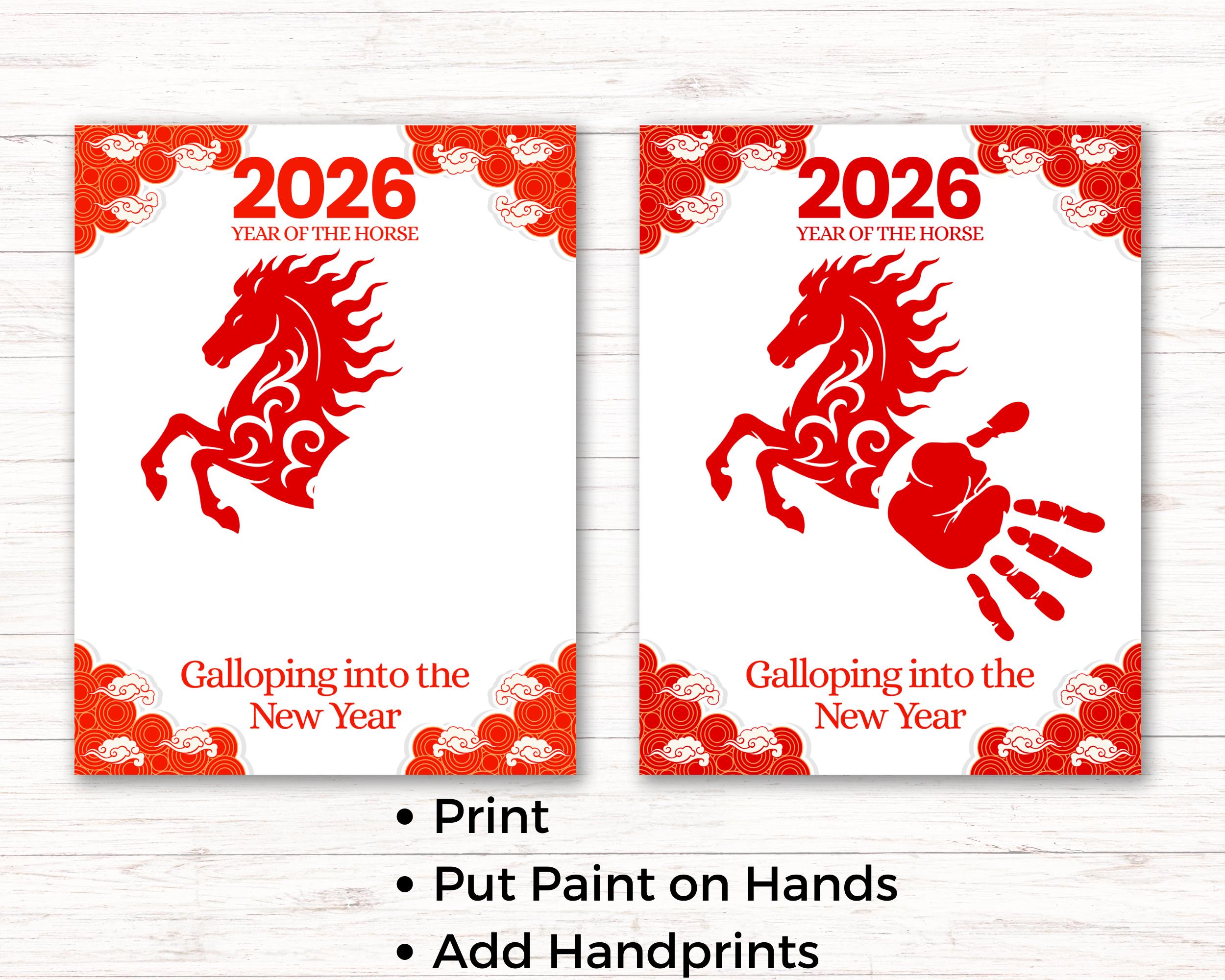 Lunar New Year Horse Handprint Art, Chinese New Year Handprint Craft ...