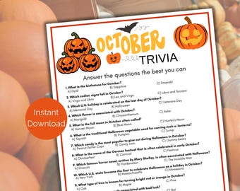 October Trivia Game, October Quiz, Fall Party Games for Kids or Adults ...