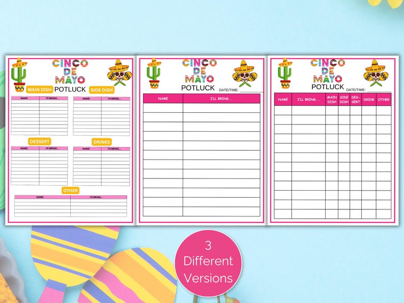 Cinco De Mayo Potluck Sign up Sheet, Printable Cinco De Mayo Party ...