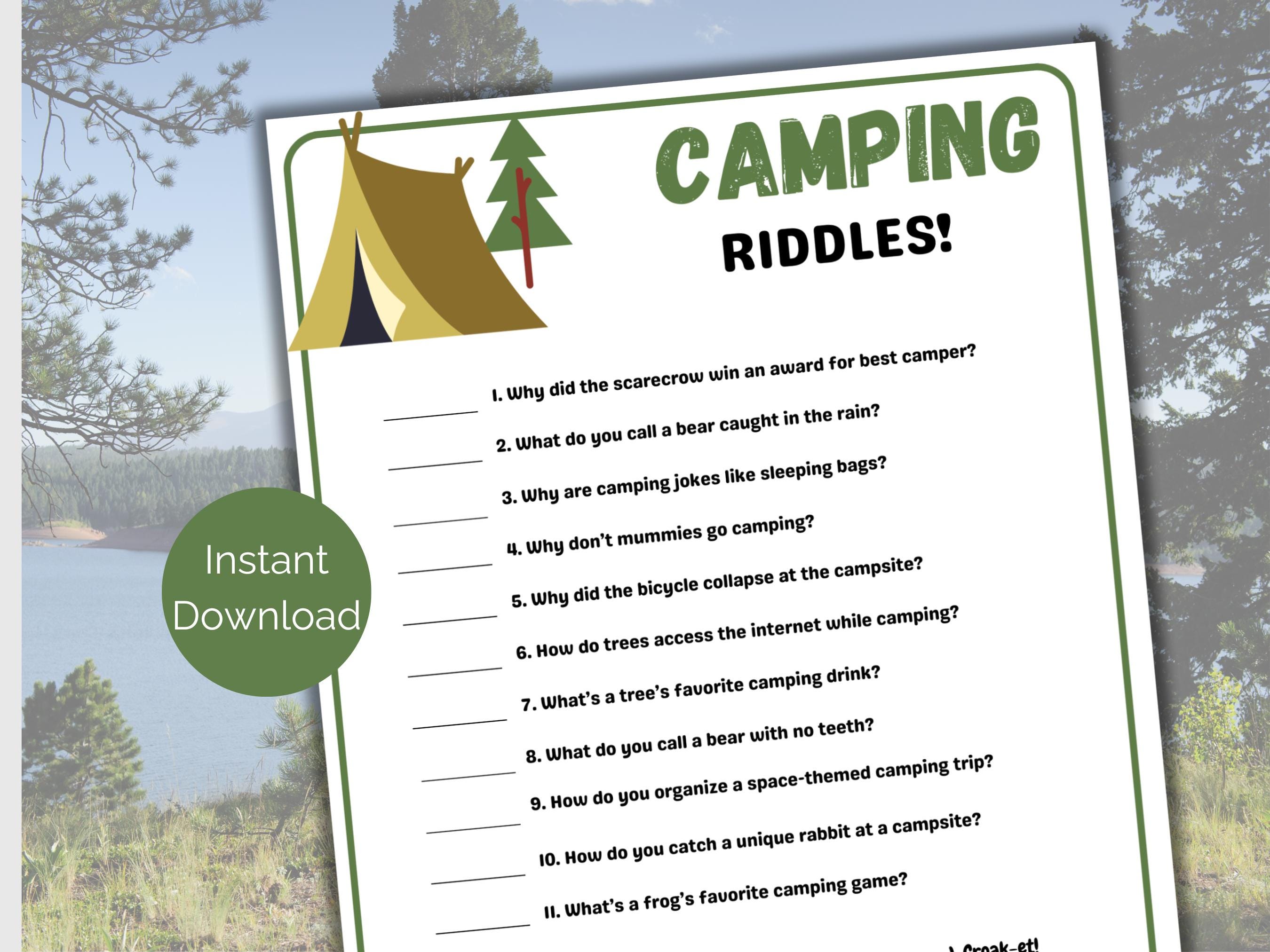 Camping Jokes, Camping Riddles, Camping Birthday Activity, Family ...