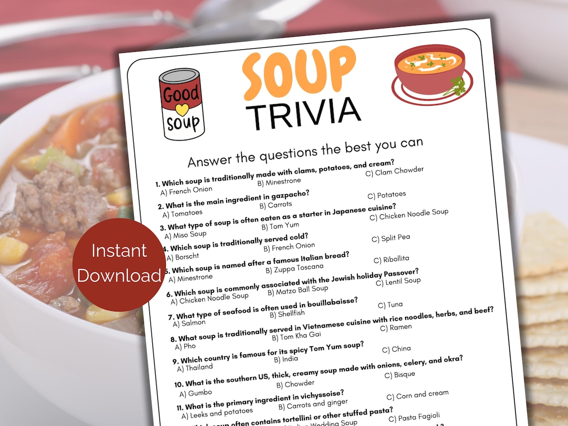 Soup Trivia Game, Soup Quiz, Printable Soup Cook-off Game for Kids and ...