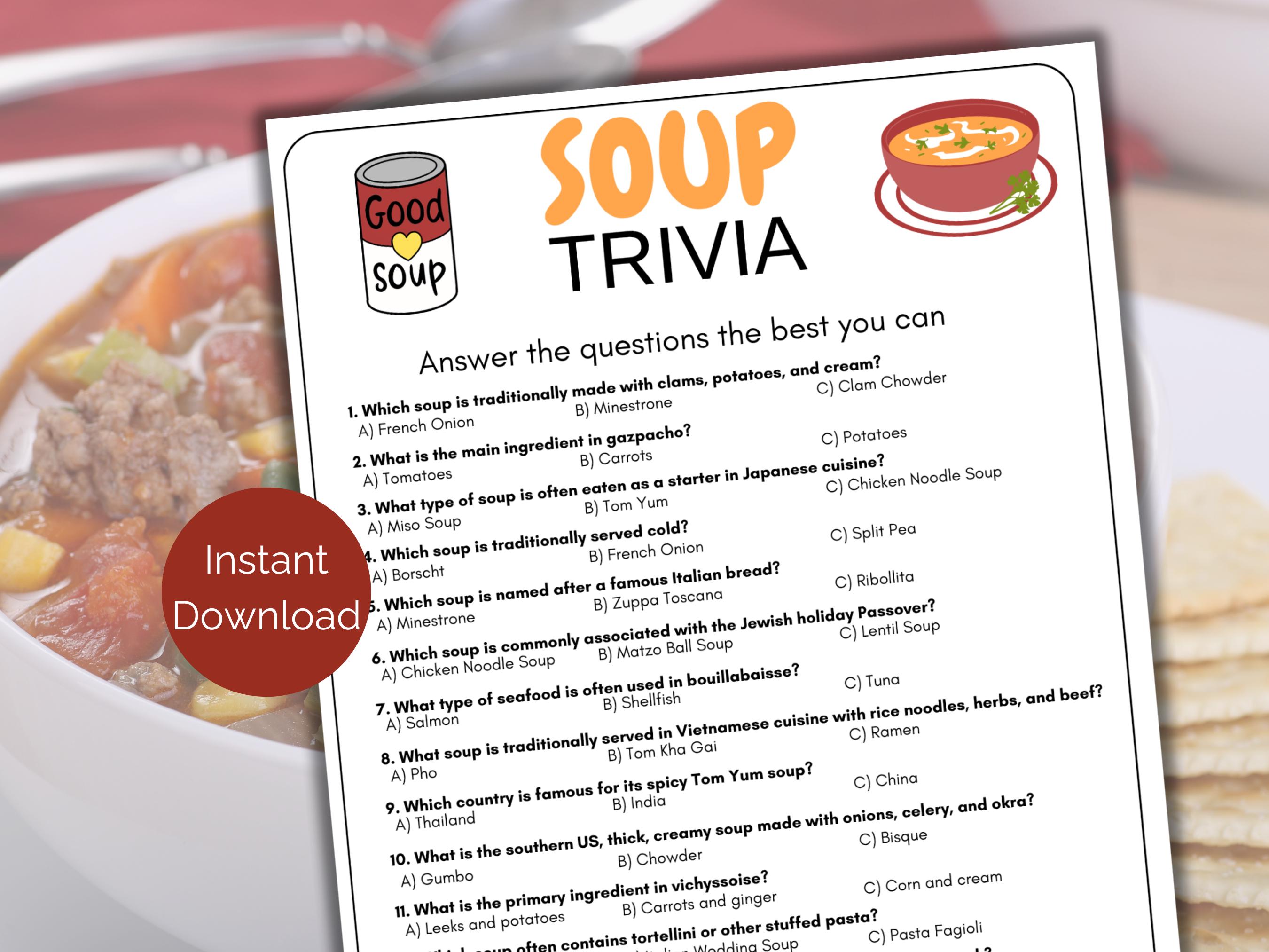 Soup Trivia Game, Soup Quiz, Printable Soup Cook-off Game for Kids and ...