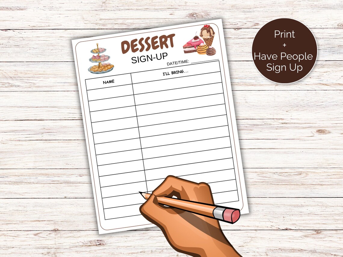 Dessert Sign up Sheet, Printable Dessert Potluck Sign up Form, Dessert ...