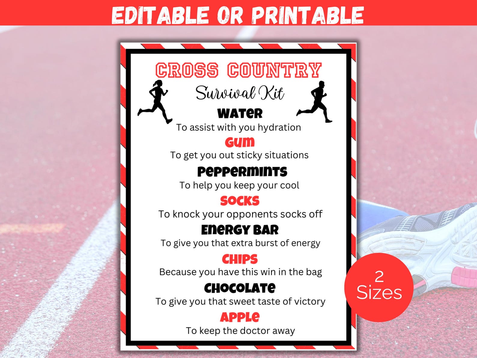 Editable Cross Country Survival Kit Gift Tag Template, Track Team Gift ...