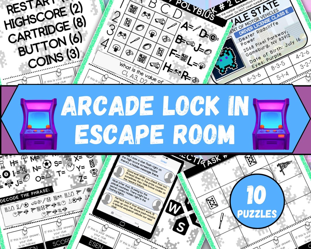 Arcade Escape Room for Kids, Printable Escape Room Kit, Birthday Party ...
