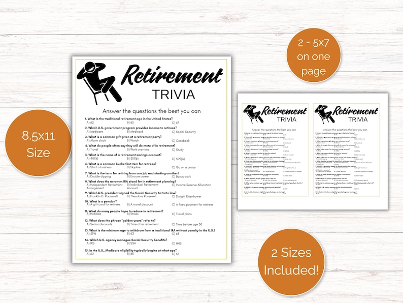 Retirement Trivia Game, Printable Retirement Quiz, Retirement Party ...