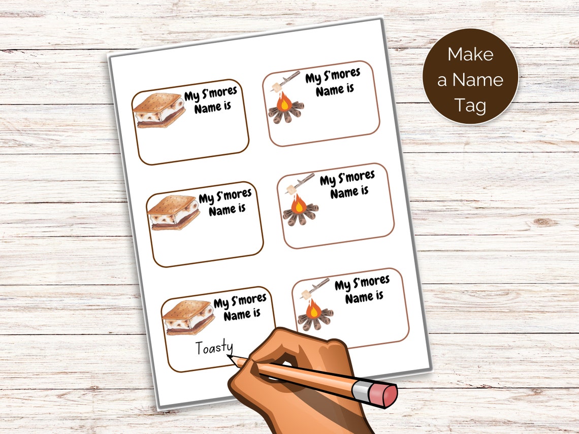 What's Your S'mores Name Game + Name Tags, S'mores Birthday Party ...