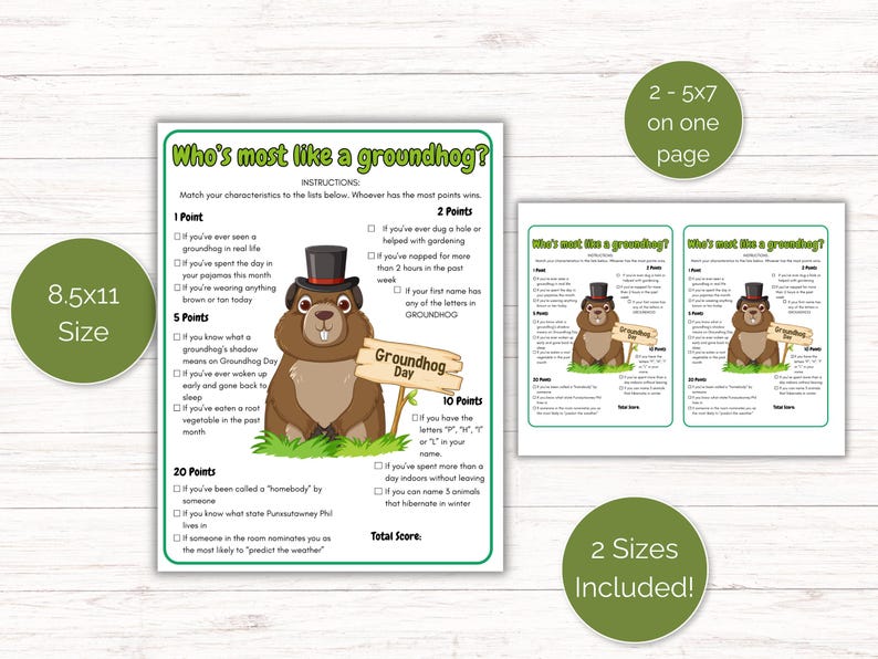 Who's the Most Like a Groundhog, Printable Groundhog Day Activity for ...